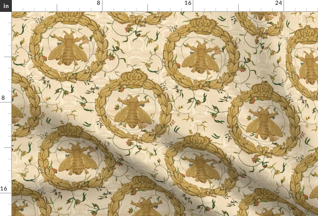 Royal Bees Fabric - Napoleonic Bees Queen Bee Faux Gilt on Embroidered ...