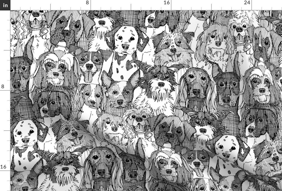 Dog Doodle Fabric - Dogs Aplenty by Scrummy - Gray White Illustration Rescue Dog Pet Mutt Pooch ...