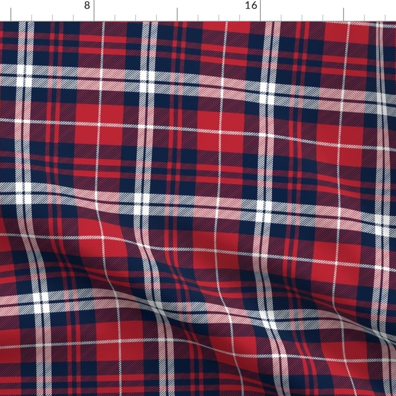 Plaid Navy Red White Fabric - Etsy Norway