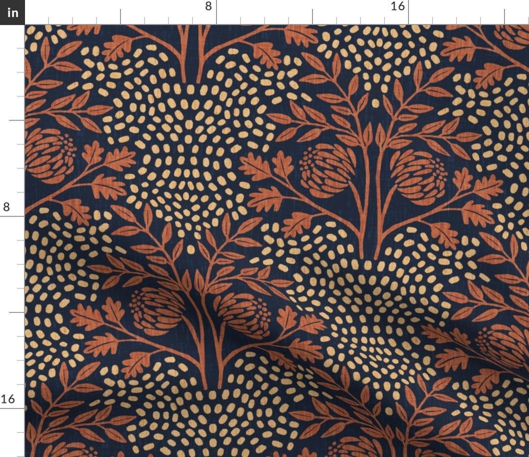 Romantic Damask Fabric Dahlia by Mijuo_design Floral Vintage Navy Blue ...