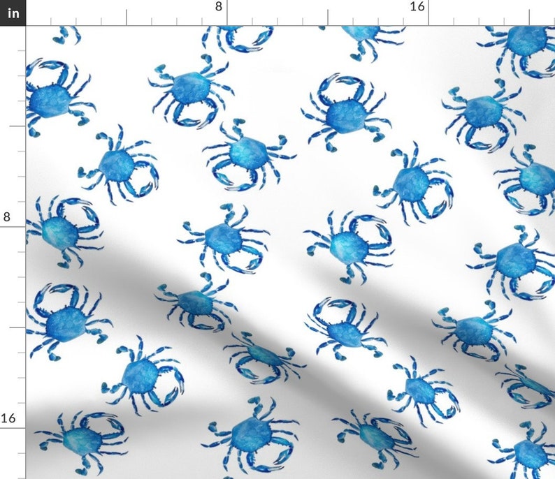 Crab Fabric Blue Crabs by Wrensroost Crab Beach Nautical - Etsy