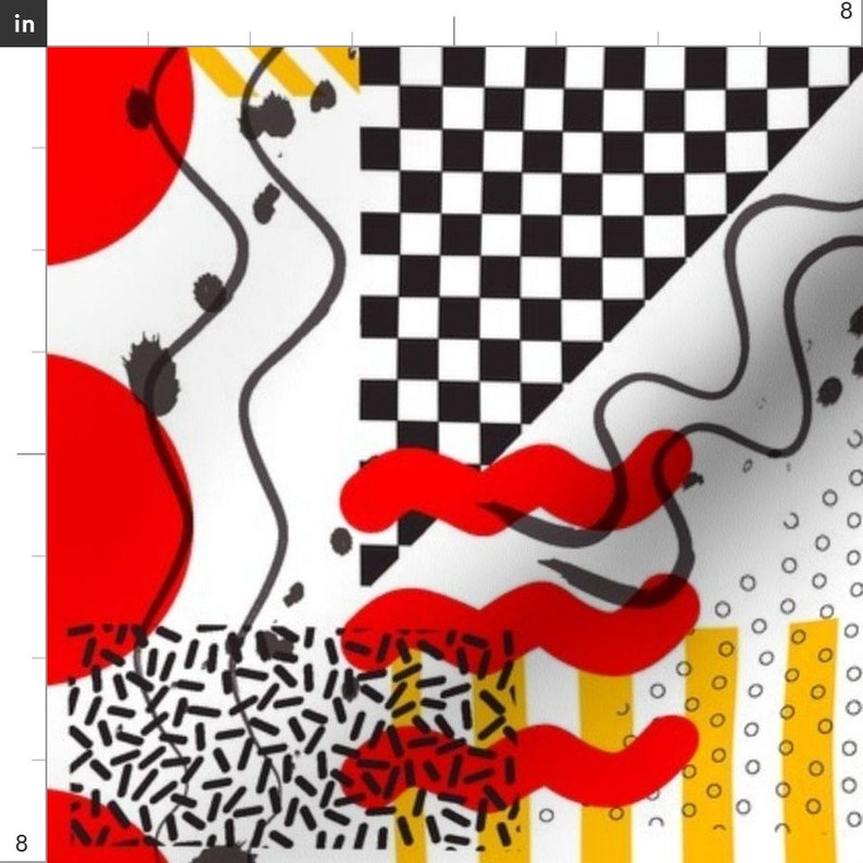 Retro Red Geometric Fabric Memphis Reds by Orangefancy | Etsy