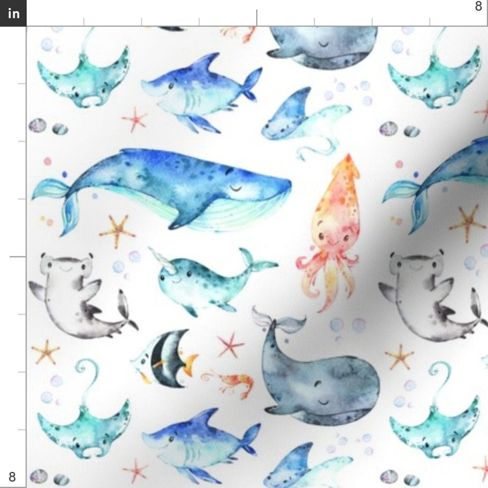Nautical Sea Creature Fabric Nautical Sea Creatures by - Etsy