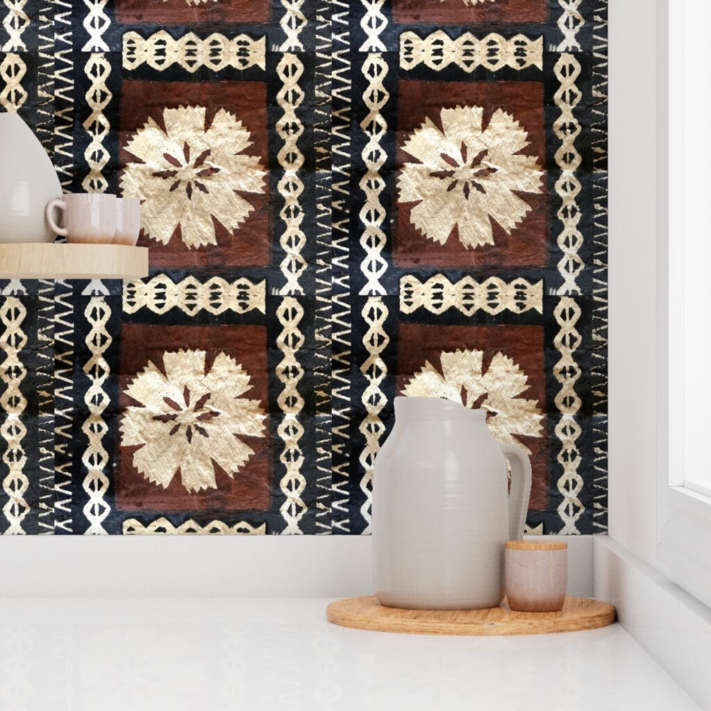 Tapa Wallpaper Fijian Tapa Cloth 7 by Hypersphere Brown - Etsy