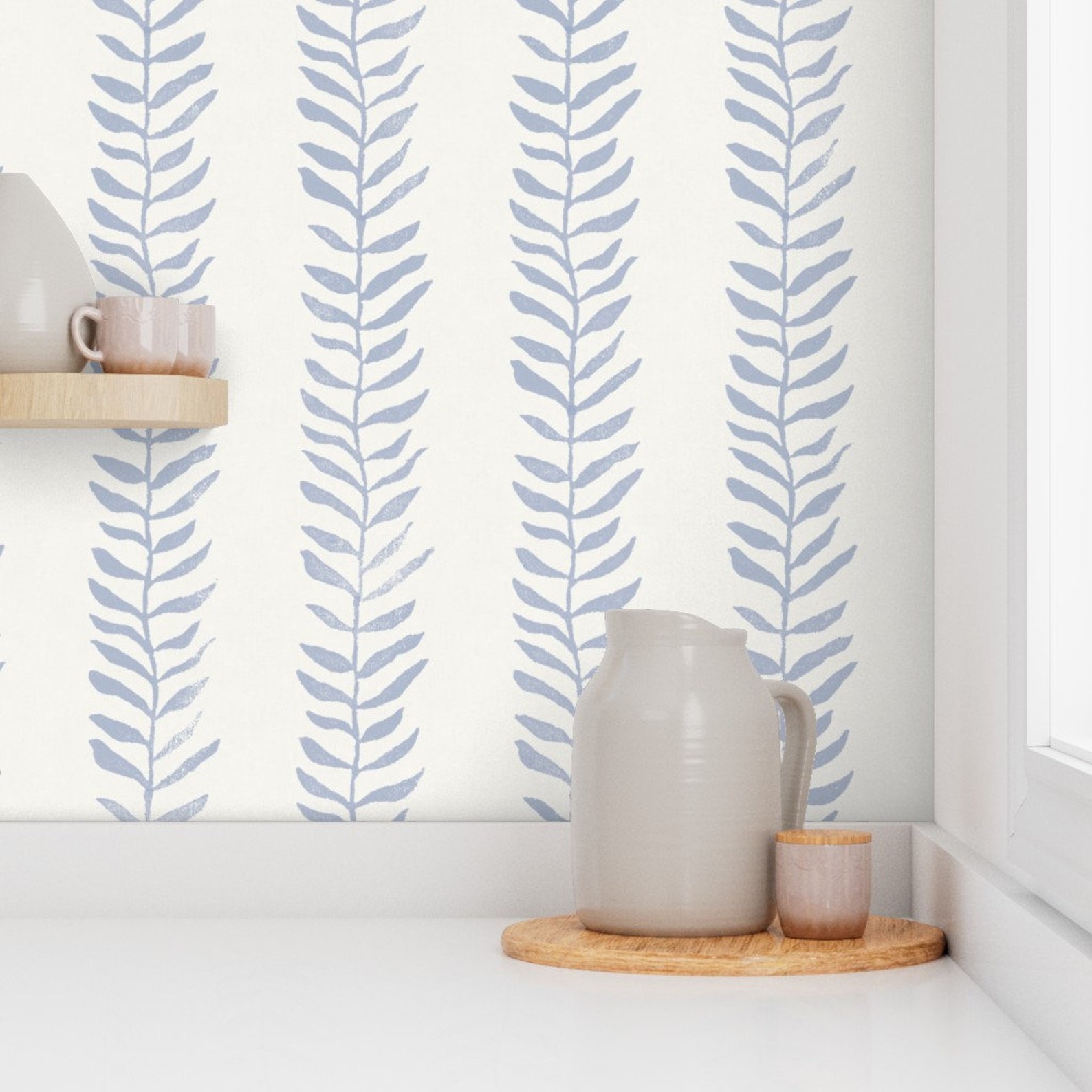 Blue Vines Wallpaper Leaf Pattern Vertical by Forests Blue - Etsy