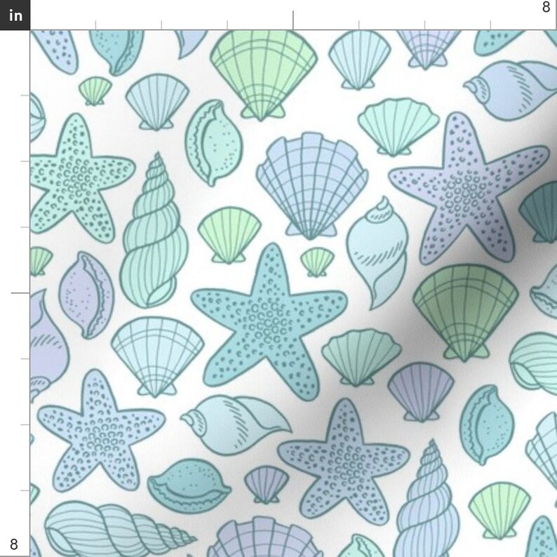Sea Shells Fabric Seashells Cool by Kristinnohe Sea Shells - Etsy