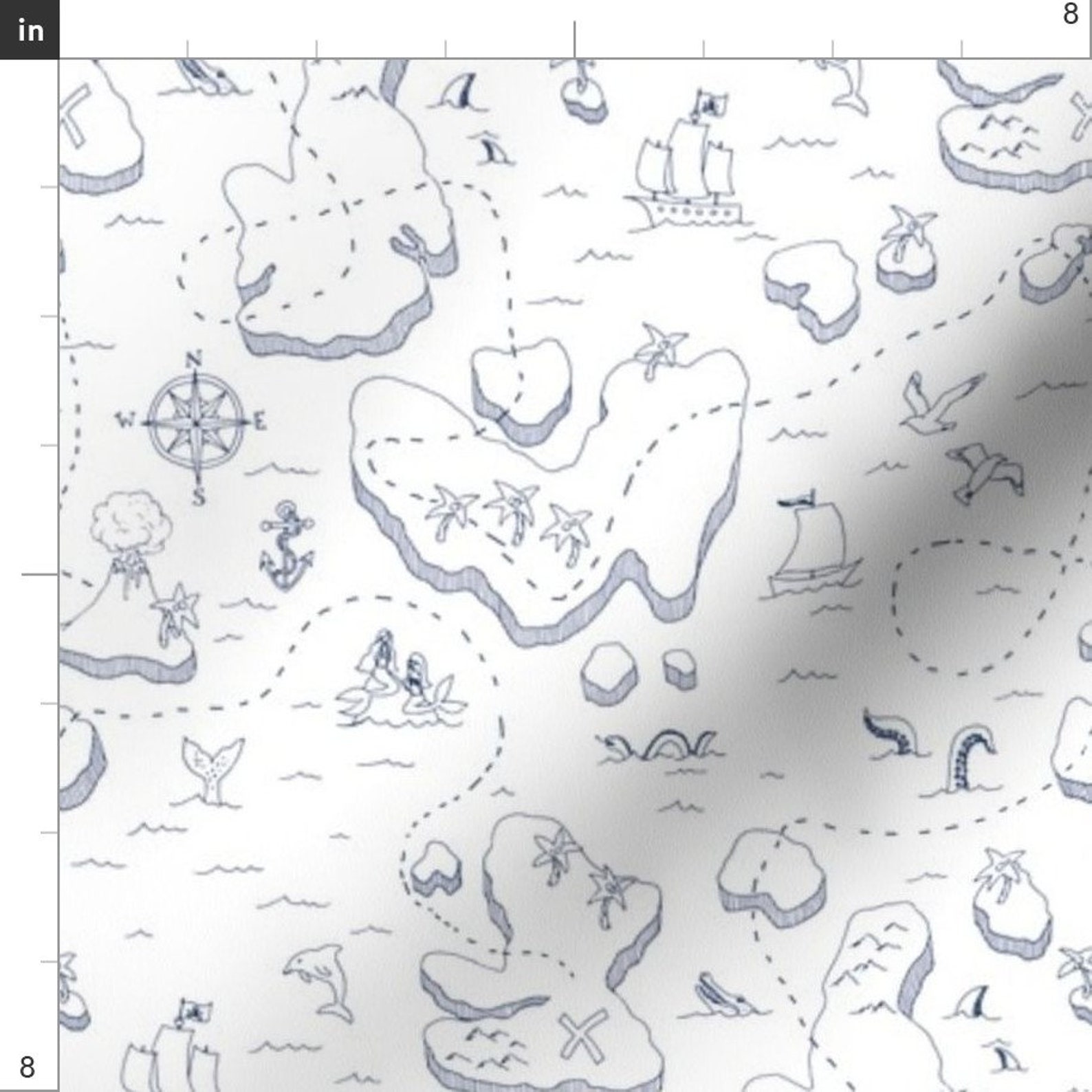 Blue and White Treasure Map Fabric Treasure Map Blue by - Etsy