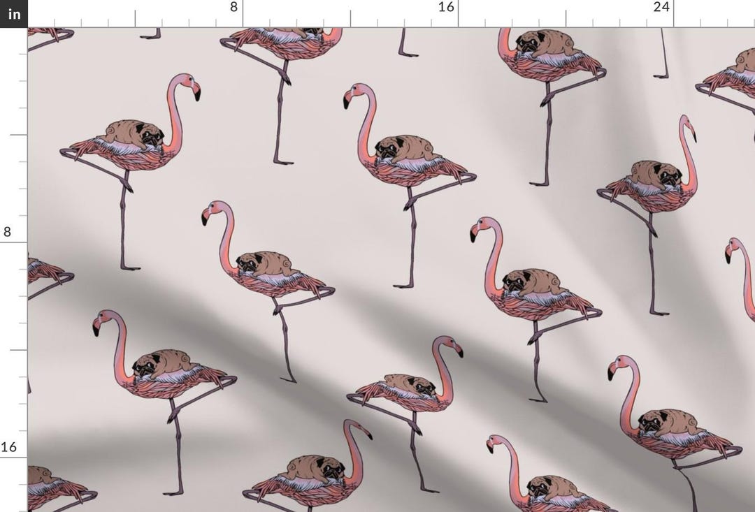 Flamingo Pug Friends Illustration Fabric Flamingo and Pug by Huebucket ...