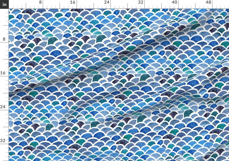 Watercolor Mermaid Scale Fabric Watercolor Fish Scales By | Etsy
