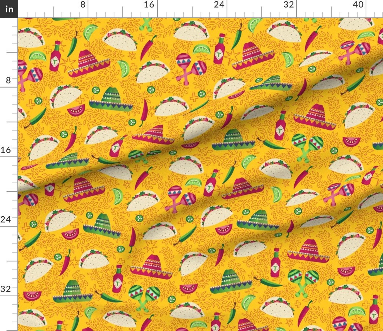 Tacos Fabric Day Of The Taco Yellow By Diseminger Tacos | Etsy