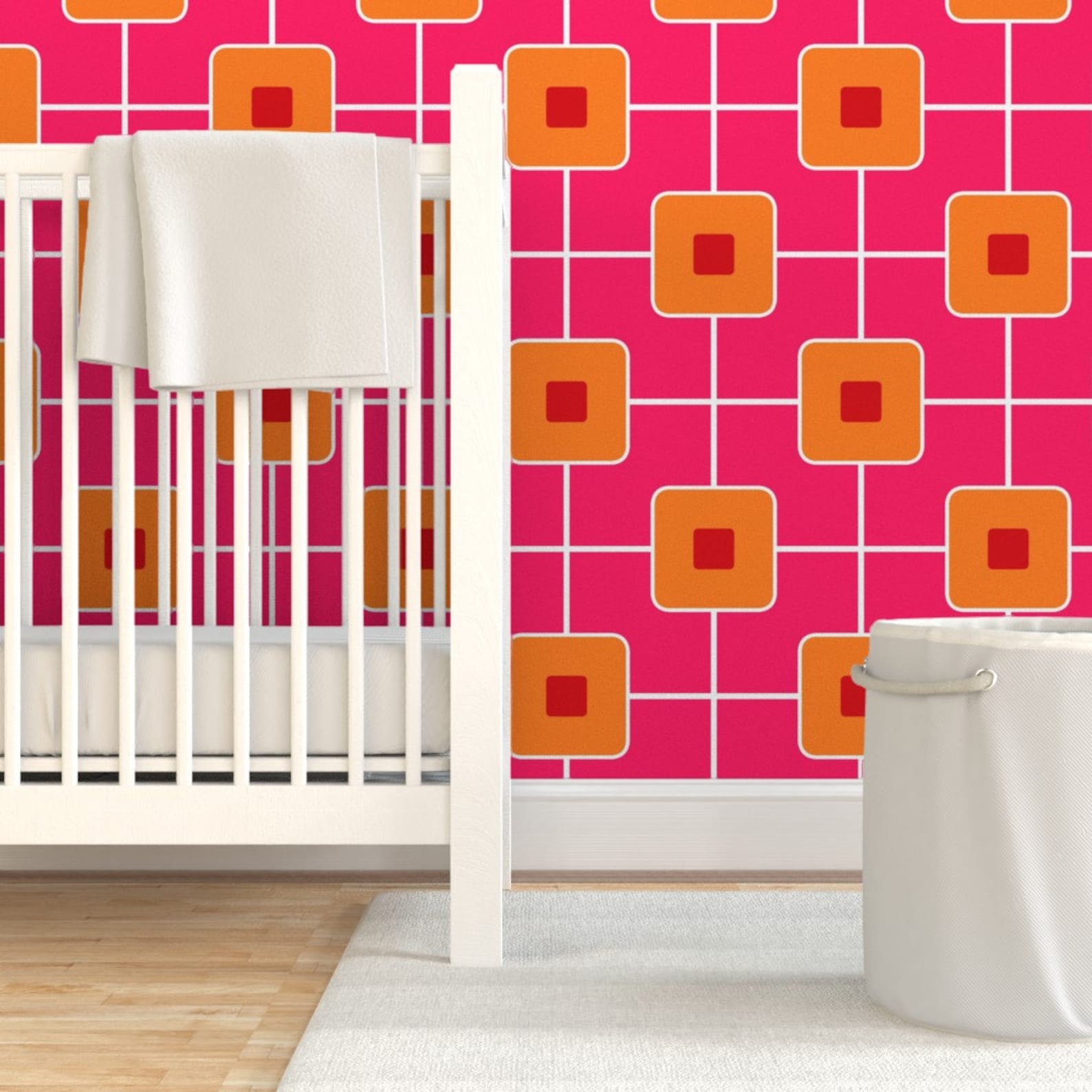 Mid-century Modern Wallpaper Mid Century Pink Orange Red by | Etsy