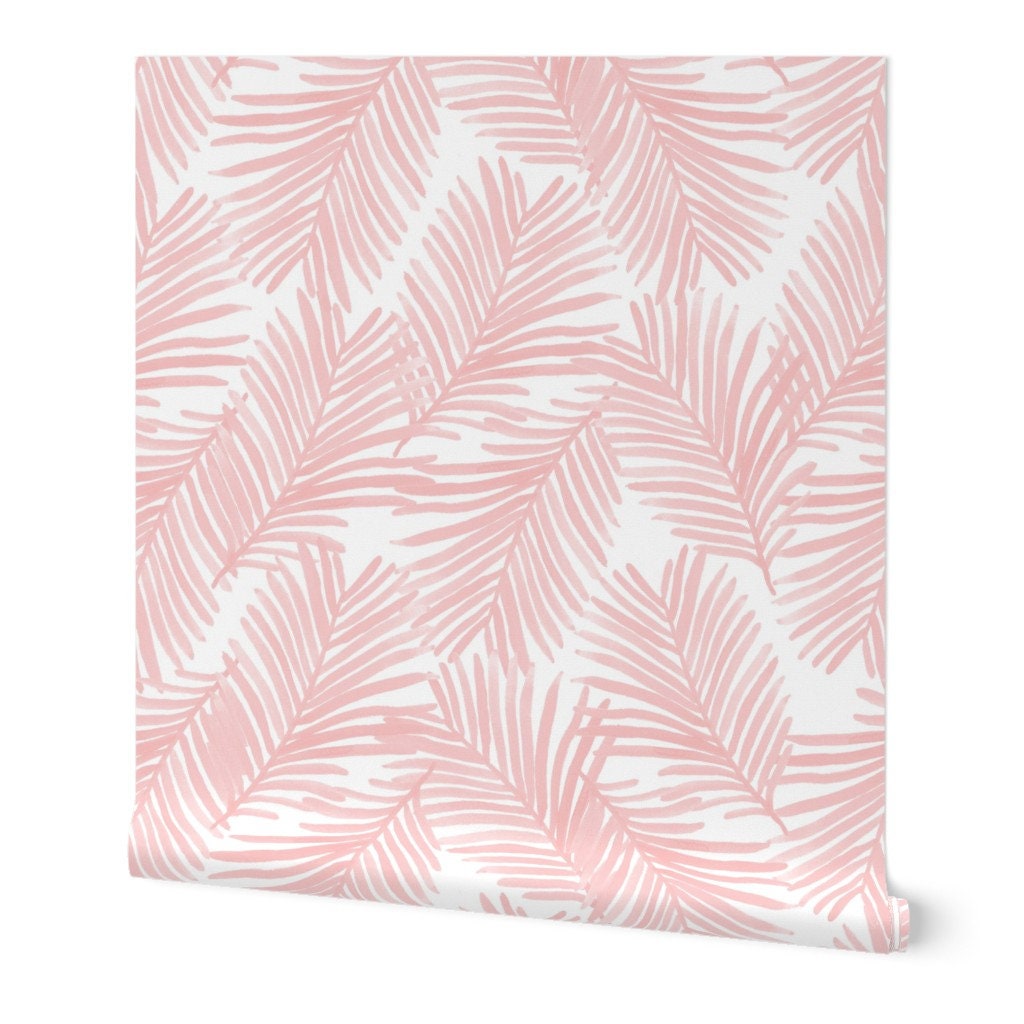 Palm Wallpaper Palm Print Fabric Pastel Pink by - Etsy
