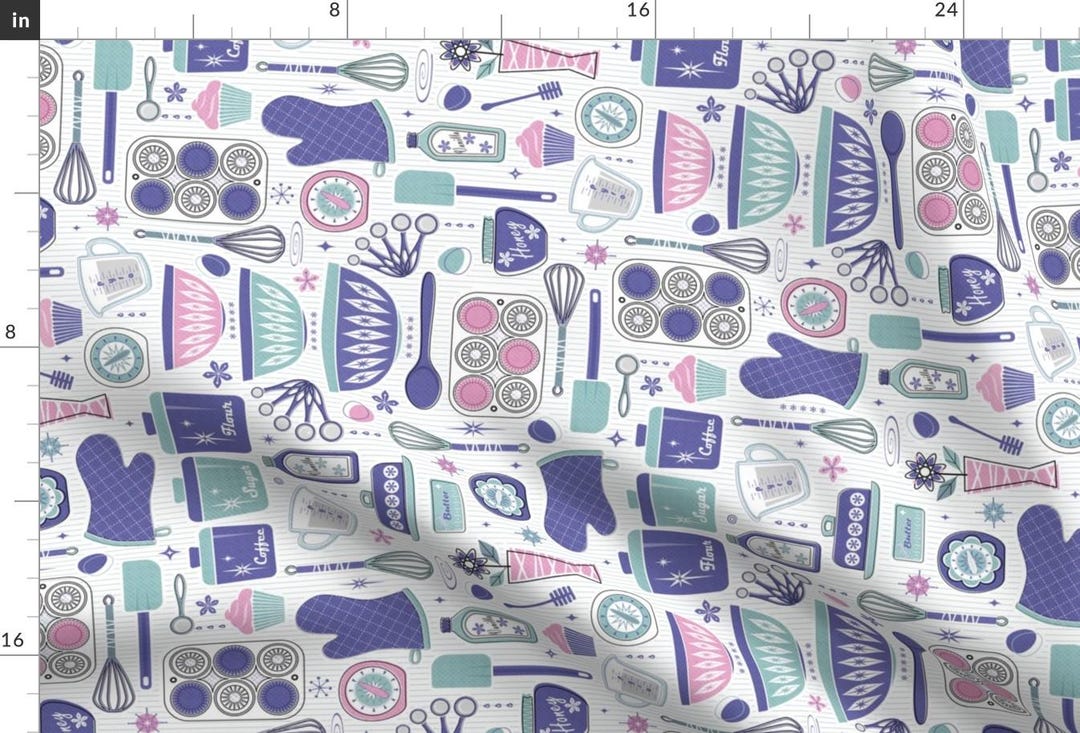 Periwinkle Kitchen Fabric - Baking Time by Studioxtine - Retro Rotated ...