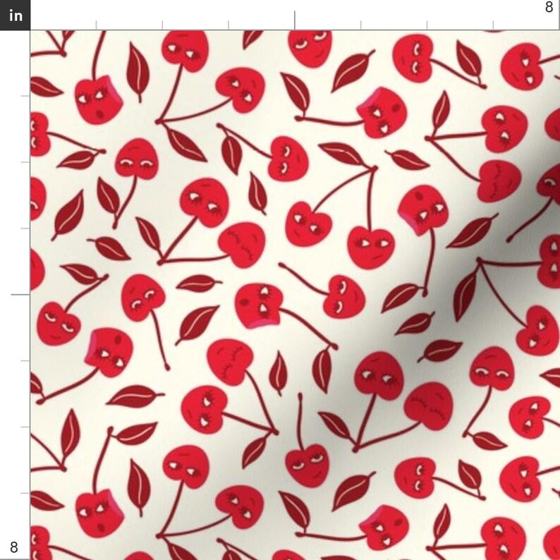 Whimsical Cherry Apparel Fabric - Red Cherries With Faces by ...