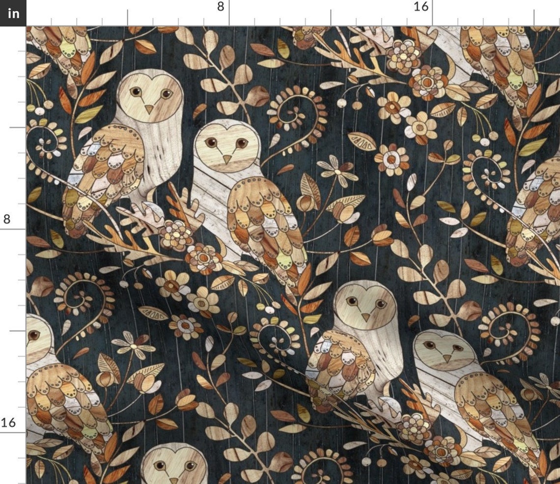 Barn Owl Fabric Wooden Wonderland Barn Owl Collage Large - Etsy