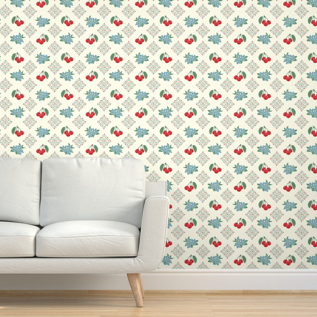 Retro Kitchen Wallpaper Kitchen Cherry Large Print by - Etsy