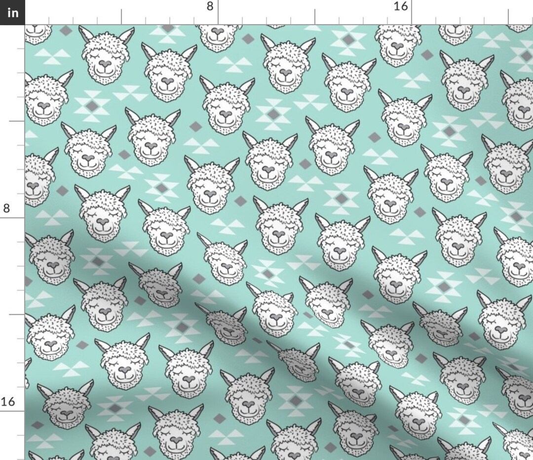 Lama Fabric Llamas and Triangles on Teal by Lilcubby - Etsy