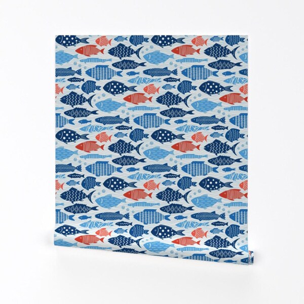 Blue and White Fish Wallpaper - Etsy
