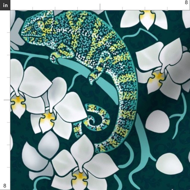 Rainforest Chameleon and Orchid Fabric Chameleons and - Etsy