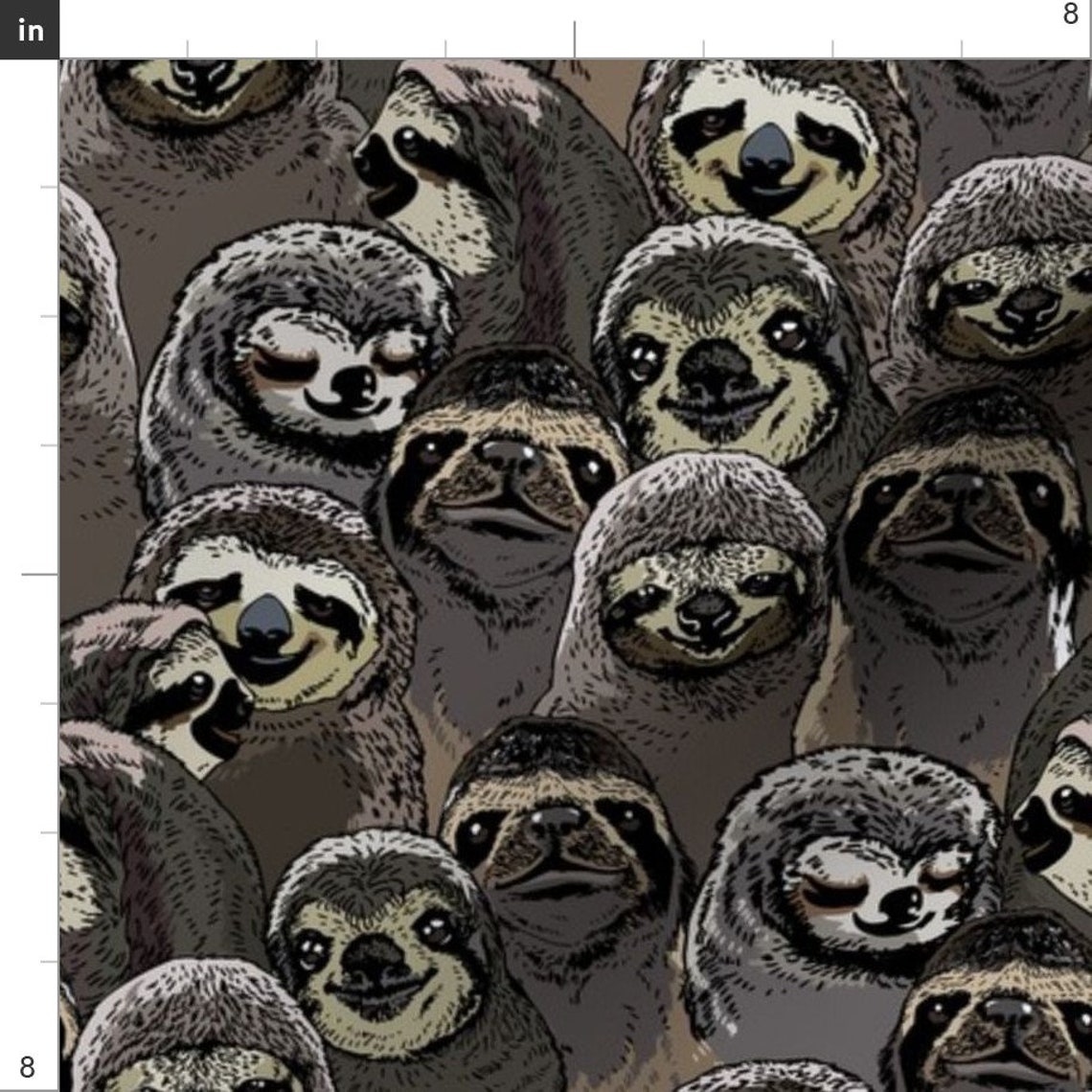 Sloths Pattern Faces Fabric Gray Social Sloths By Huebucket | Etsy