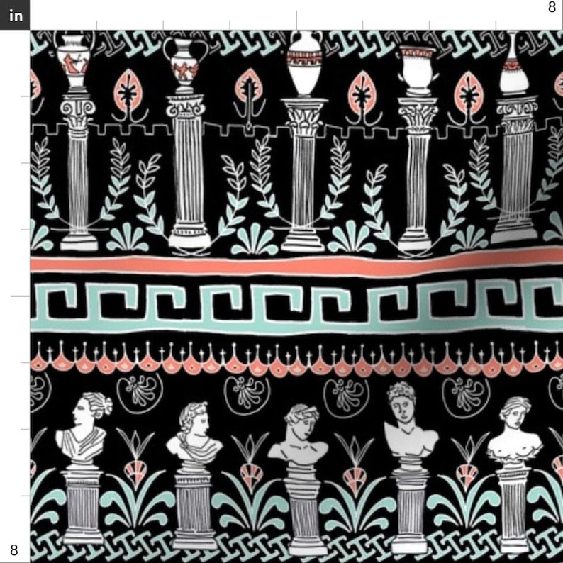 Coral and Mint Greek Fabric Aegean by Graceful Abstract - Etsy