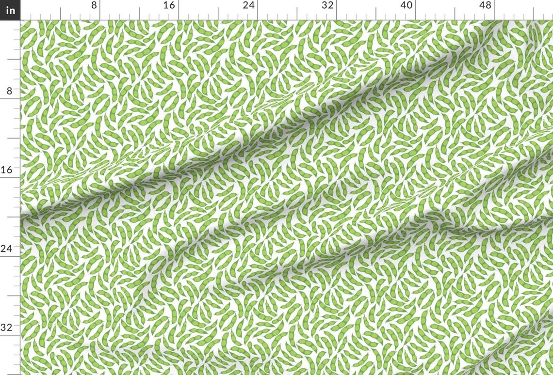 Edamame Fabric - Edamame - Green on White by Lilcubby - Edamame Soy ...
