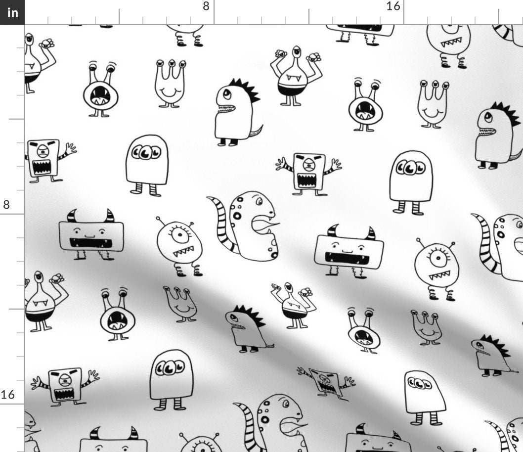 Monster Fabric Monsters Black and White by | Etsy
