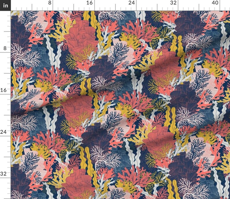 Coral Reef Underwater Illustration Fabric Coral by J9design | Etsy