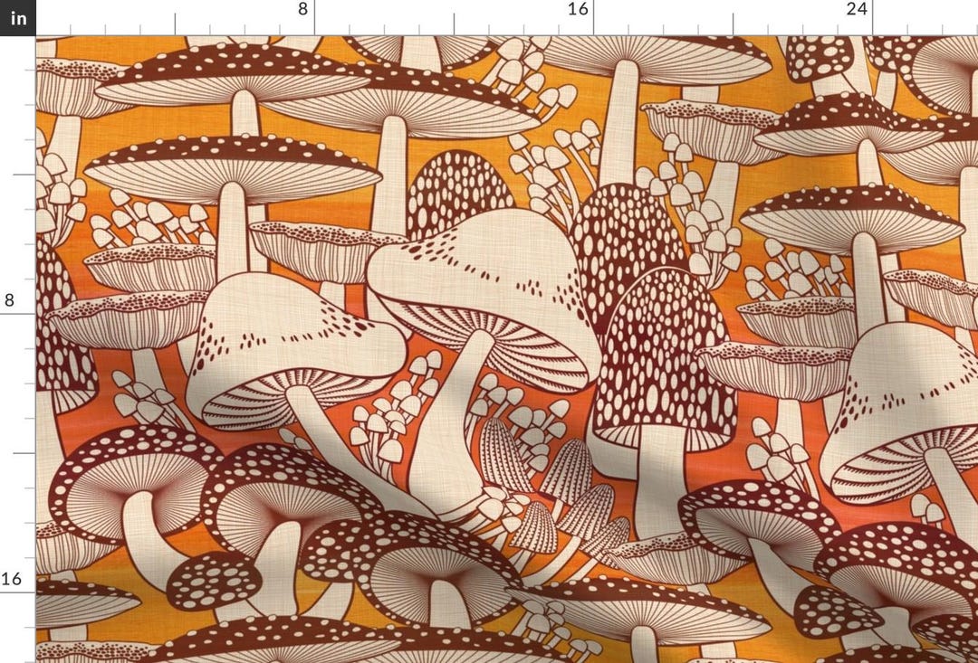 Mushrooms Fabric - Fall Fungi by Cjldesigns - Orange Red Brown Retro ...