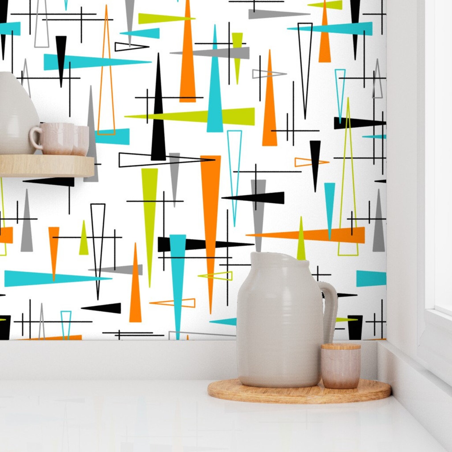 Triangles Mid Century Modern Wallpaper Triunity 6a by - Etsy