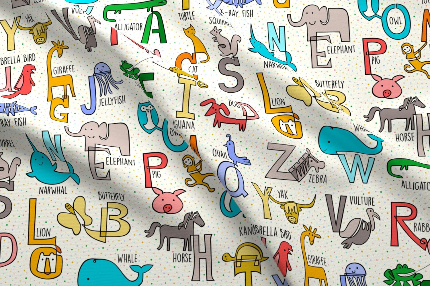 Nursery Animal Alphabet Fabric One-Liner Alphabet Animals By | Etsy