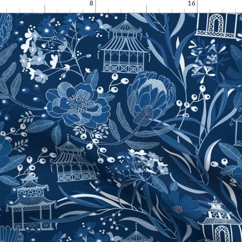 Blue Chinoiserie Fabric - Etsy