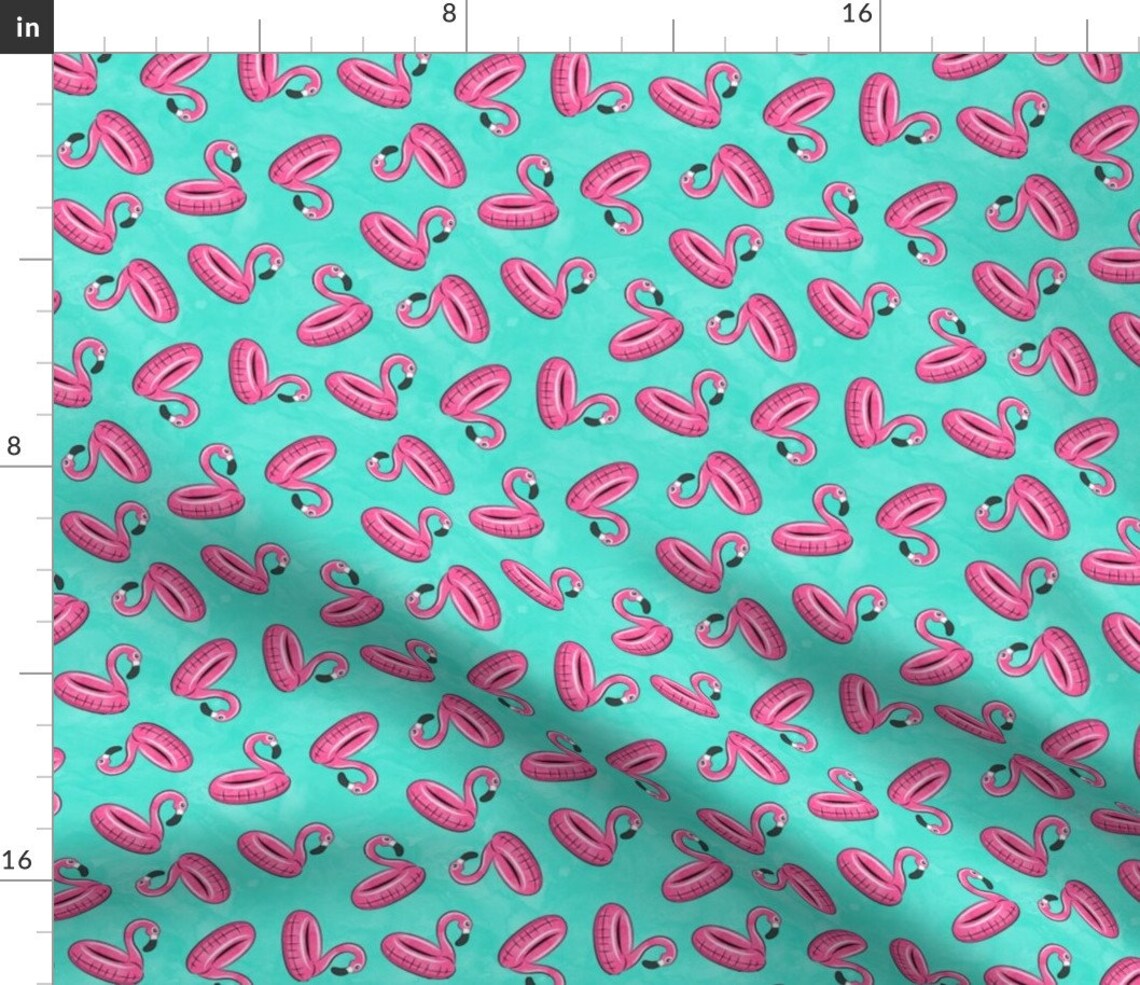 Flamingos Fabric 1 1/2 Flamingo Float Toss on Blue by - Etsy