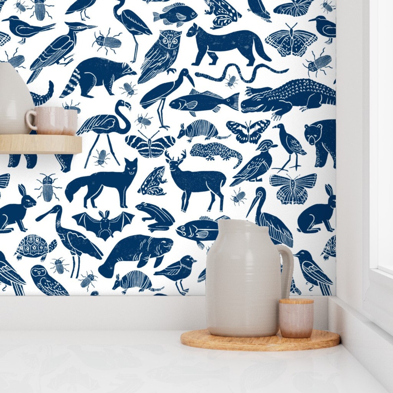 Animal Wallpaper Navy Blue Animals Nursery Baby by Andrea - Etsy
