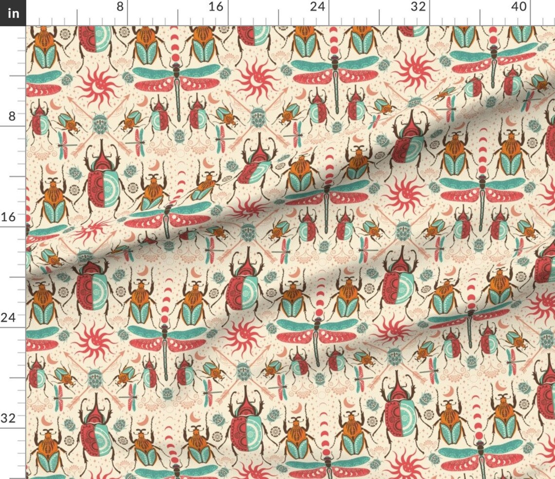 Retro Bugs Fabric Retro Mystical Bugs by Famenxt beige - Etsy