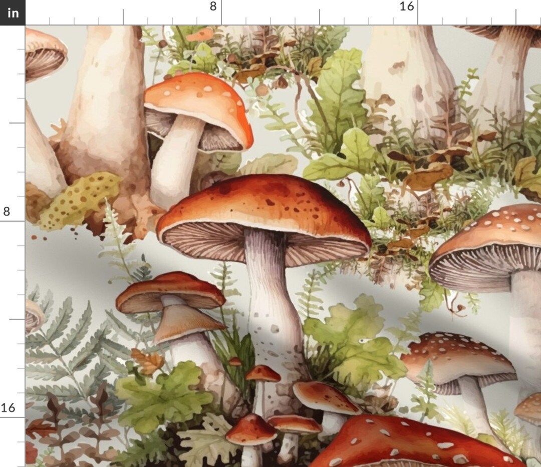 Watercolor Mushroom Fabric Mushrooms by Palomahenry Large Print Rustic ...
