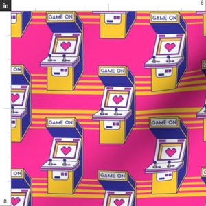 Retro Arcade Games Neon Pink Fabric - Retro Arcade Video Game by ...