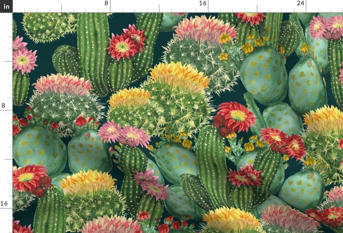 Cacti Collection Fabric - Tropical Cactus Flowers by Svetlana ...