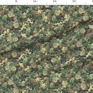 Camo Flowers Fabric Camo Rose by Emilystoneprints Green Brown Beige ...