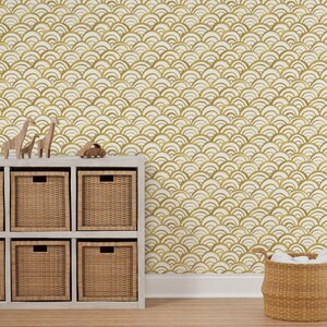 Yellow Watercolor Scales Wallpaper Mermaid Gold by Crystal - Etsy