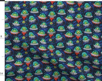 Alien Abduction Toile Fabric by the Yard Outer Space Space Ship Shuttle ...