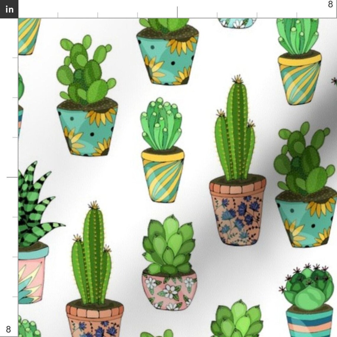 Modern Cactus Fabric Green Cactus by Juliabadeeva Colorful | Etsy