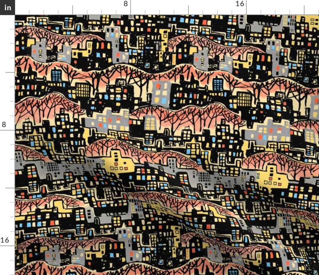 Rainbow Cityscape Fabric Cityscape Multi Color by Vinpauld Rainbow ...