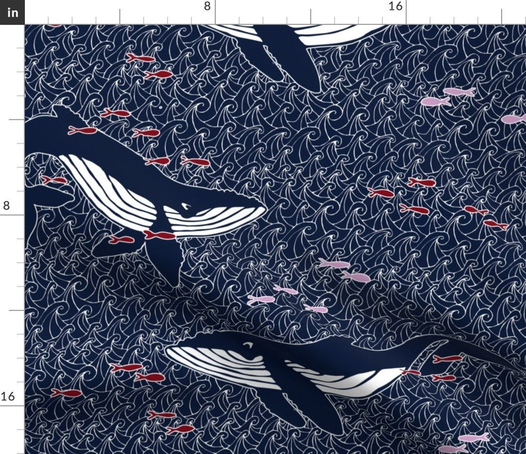 Whales Fabric Brine Barnacles by Beckarahn Orchid and Navy Ocean Life ...