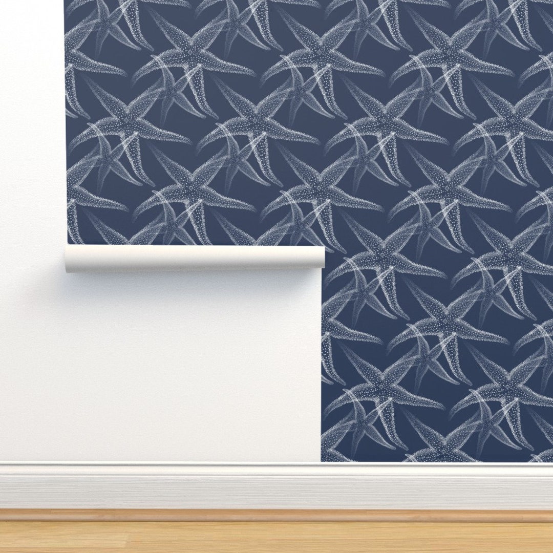 Starfish Wallpaper Starfish Dark Blue White Beach by 13moons - Etsy