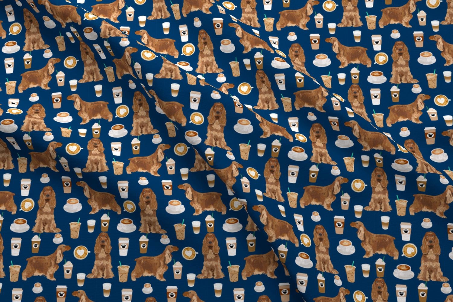 Cocker Spaniel Fabric Cocker Spaniel Coffee Dogs And Lattes | Etsy