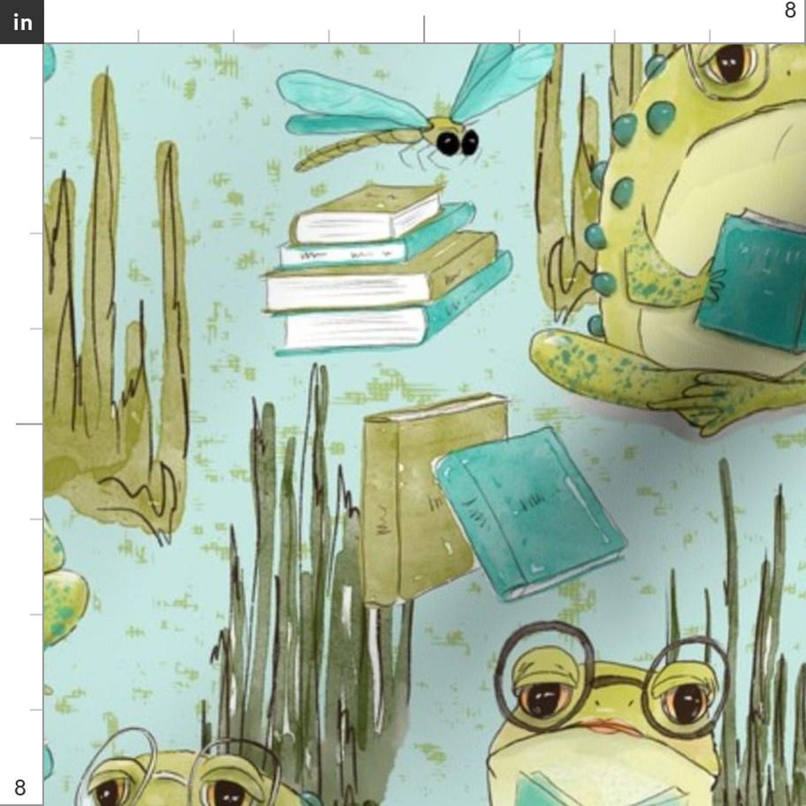 Toads Fabric - Reading Toads (large Scale) by Jaf Studio - Toads Blue ...