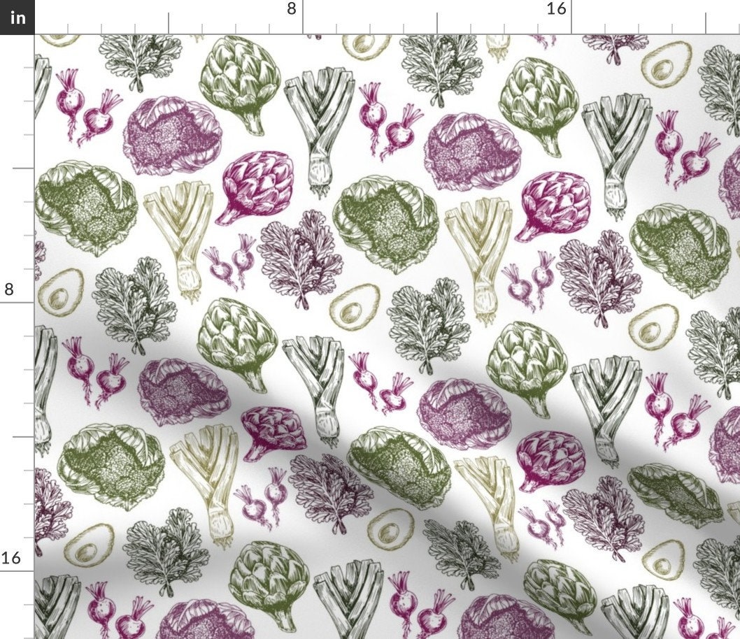 Modern Kitchen Vegetable Fabric Organic Vegetables by - Etsy