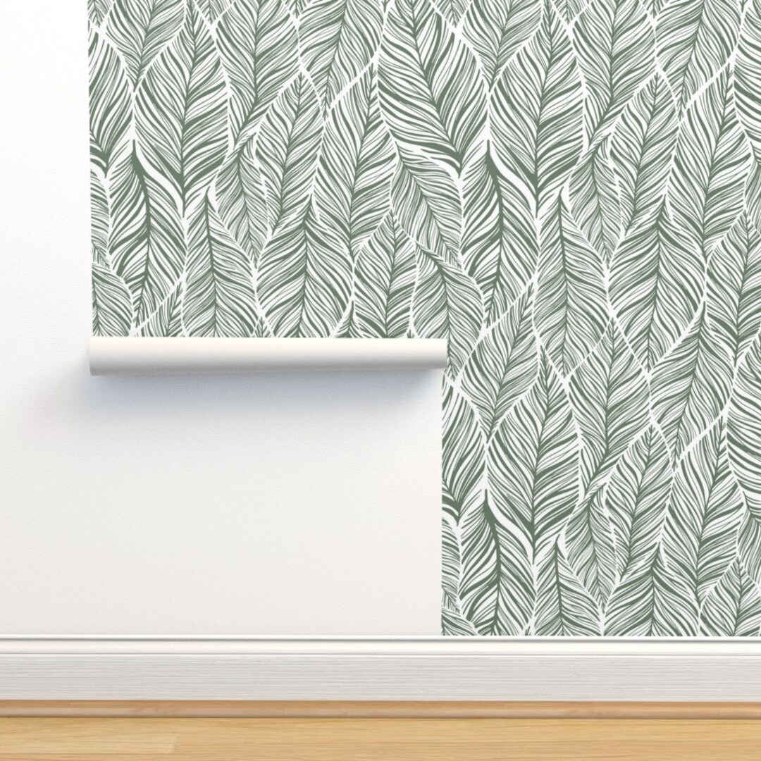 Green Leaves Wallpaper Large Interlocking Leaves Green by - Etsy