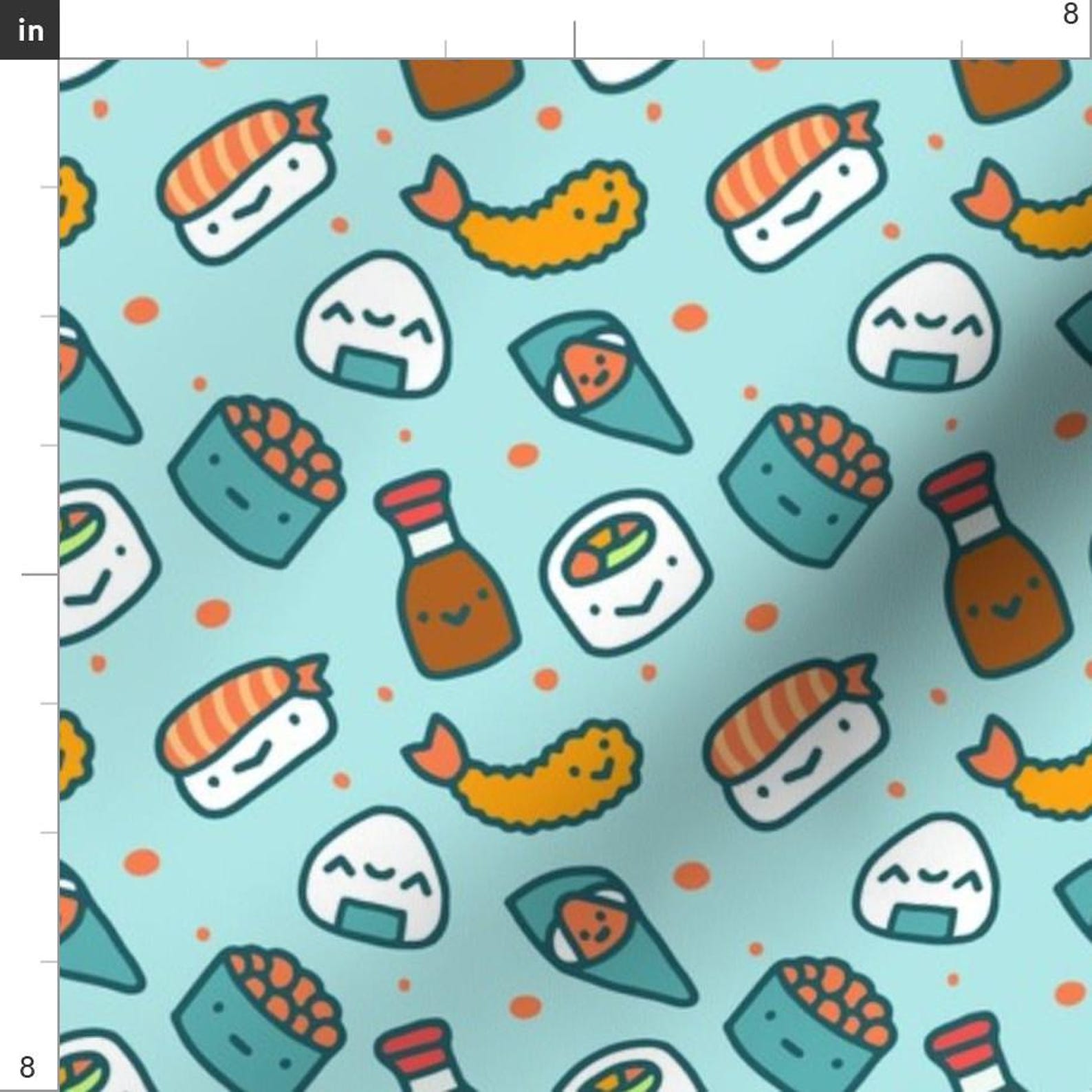 Kawaii Sushi Fabric - Cute Sushi Food Fabric by Khaus - Sushi Cotton ...